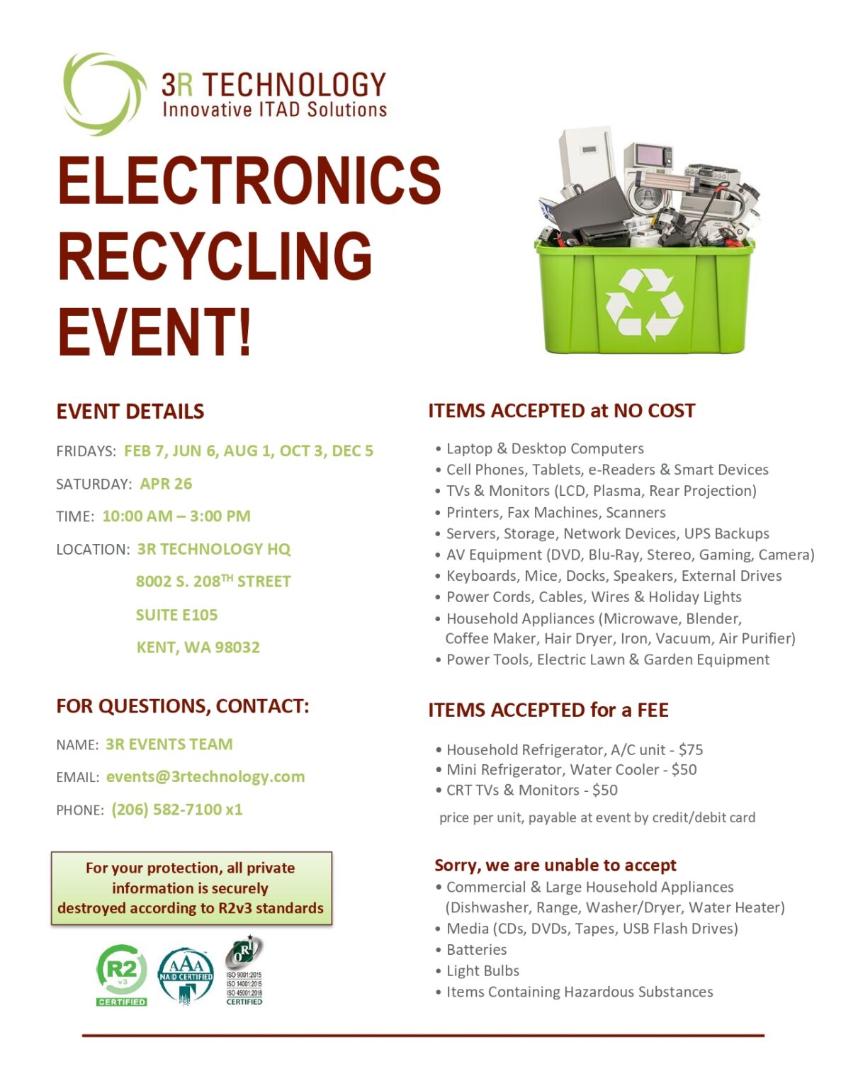 3R Electronic Recycling Event | Safe & Eco-Friendly Disposal